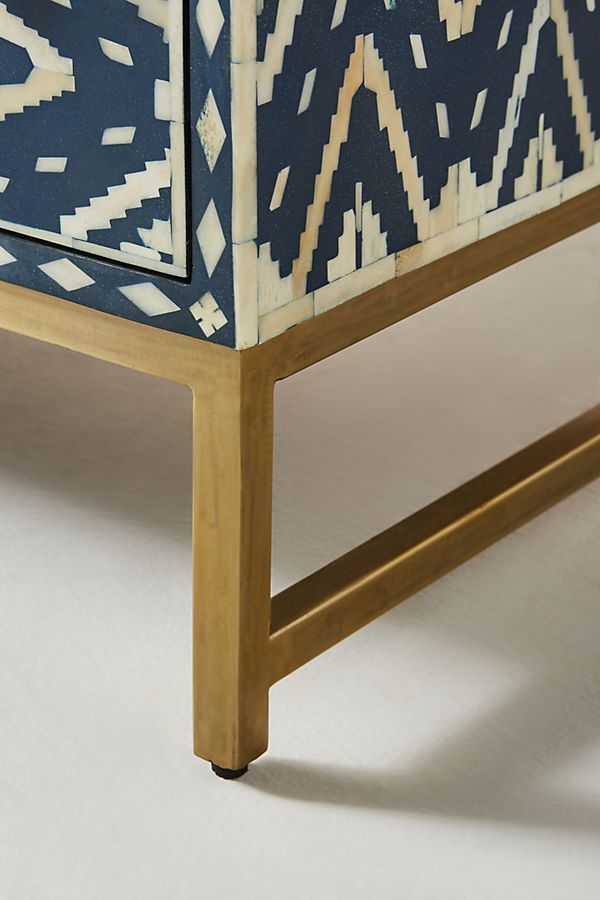Bone Inlay Chest of 6 Drawers Ikat Design Table in Indigo Blue Color ...