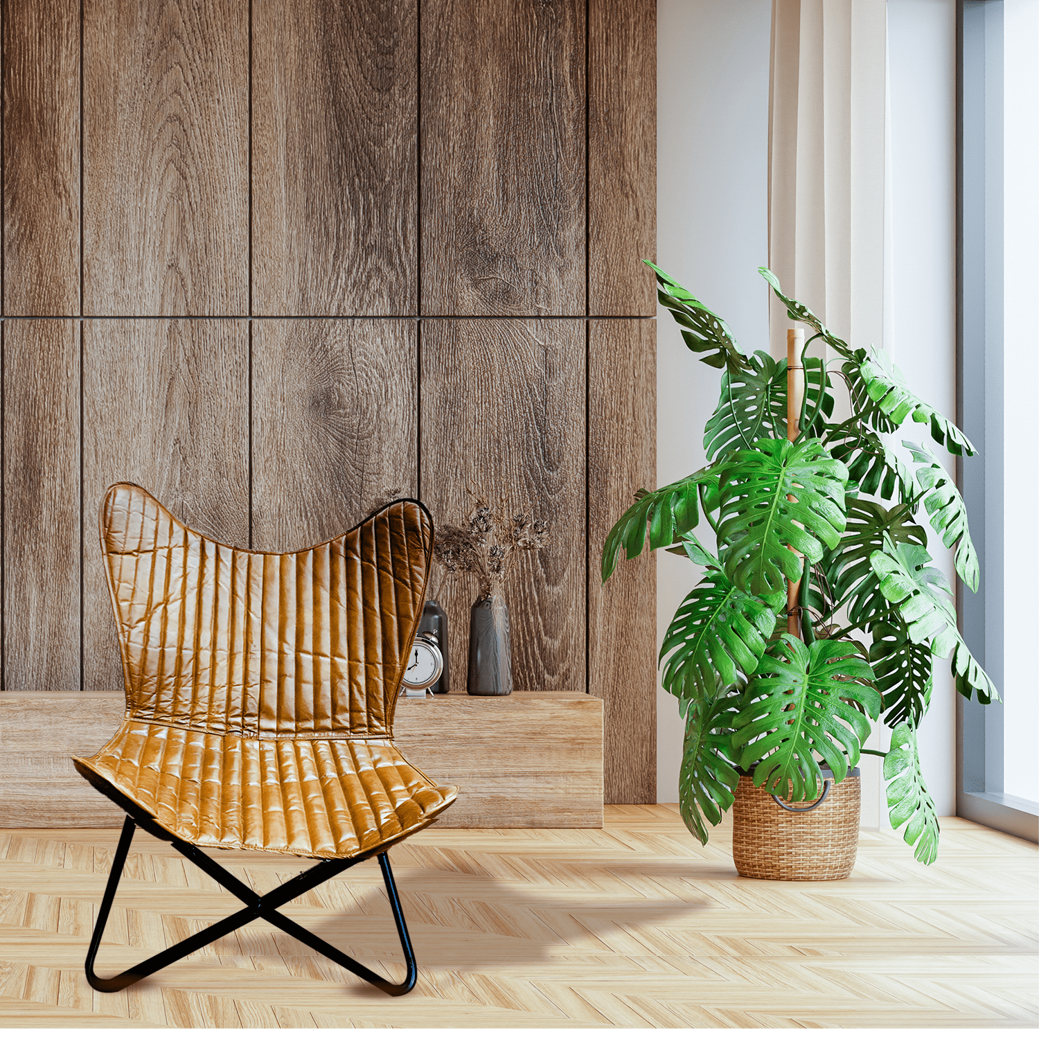 CraftShades HandCrafted Leather Padded Butterfly Chair - CraftShades