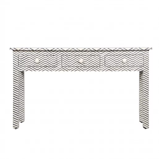Black Zig Zag Bone Inlay Console Table – 3 Drawers